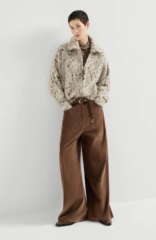 Brunello Cucinelli Stretch Cotton And Cashmere Corduroy Five-pocket Maxi Trousers With Monili - Cigar