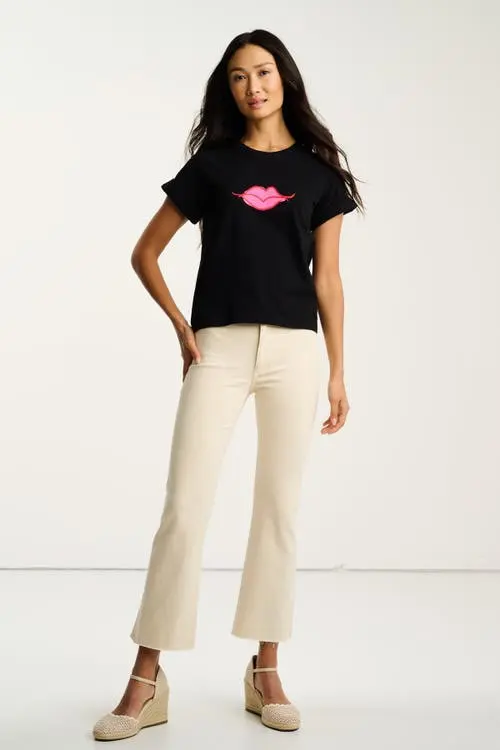 Lisa Todd Graphic Lip Print Cotton T-shirt - Black