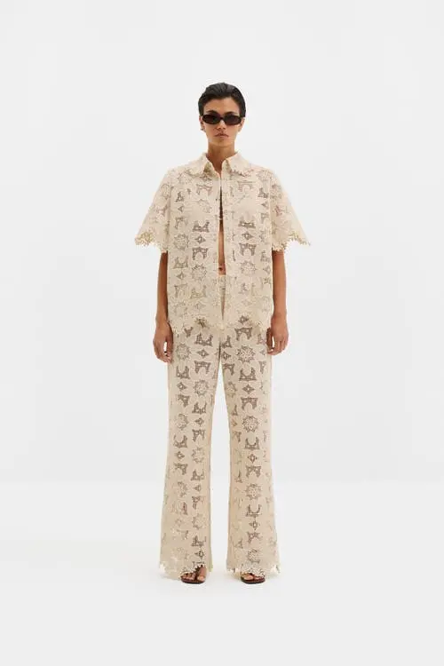 MALINA Ari Guipure Lace Shirt - Sand