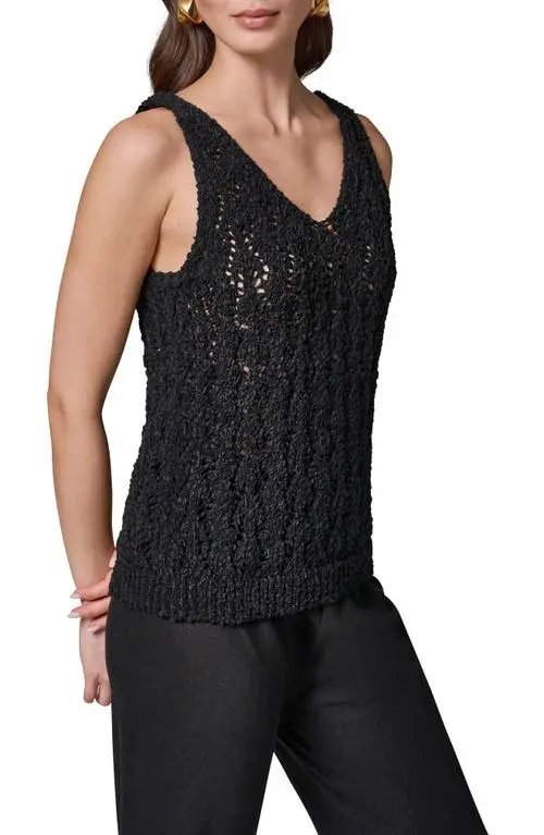 Donna Karan New York Double V-neck Open Stitch Sweater Vest - Black
