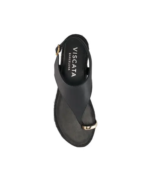 VISCATA Delmar Leather Flat Sandals With Metallic Toe Detail