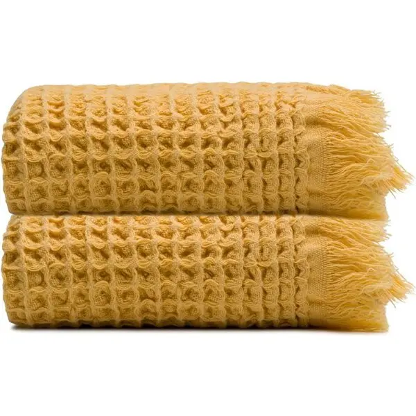 OLIVIERA HOME Waffle Turkish Cotton Kitchen & Guest Towelset Of 2 - Yellow