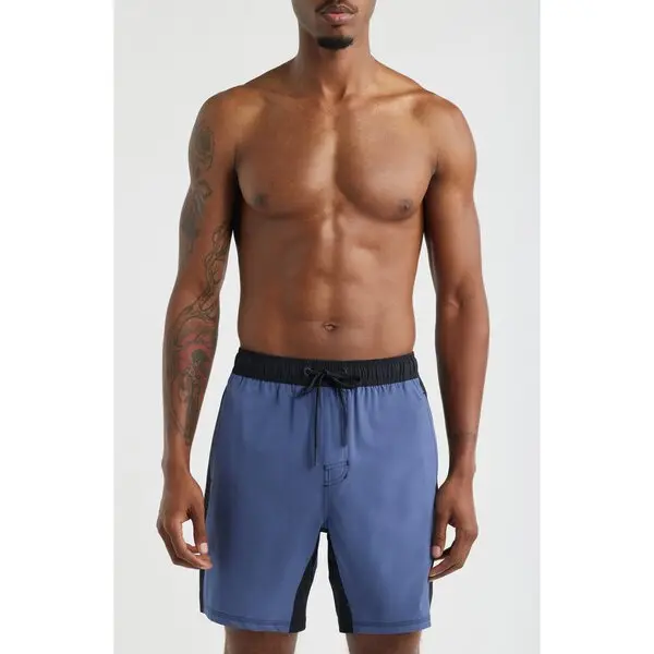 SANTO STUDIO Tempo Wordmark Performance Drawstring Shorts - Blue