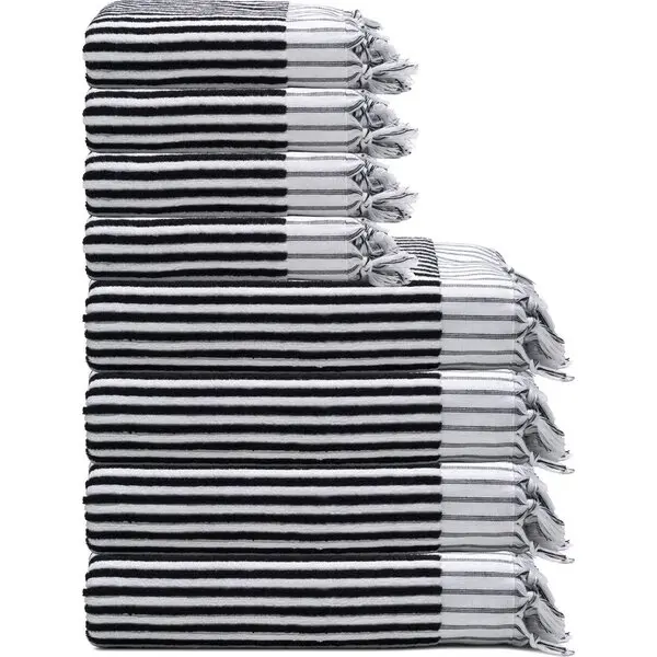 OLIVIERA HOME Stripes Turkish Cotton Terry Towel Bundle - Black