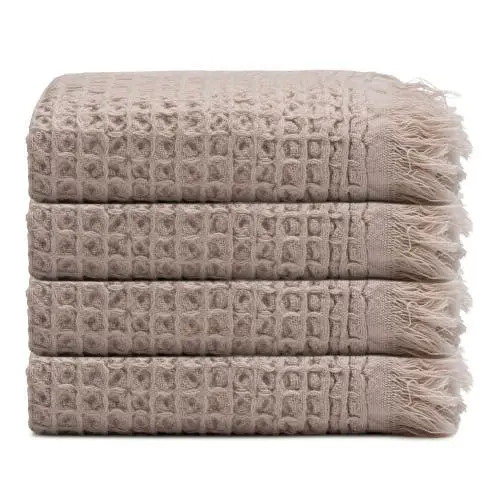 OLIVIERA HOME Waffle Turkish Cotton Kitchen & Guest Towelset Of 4 - Sand