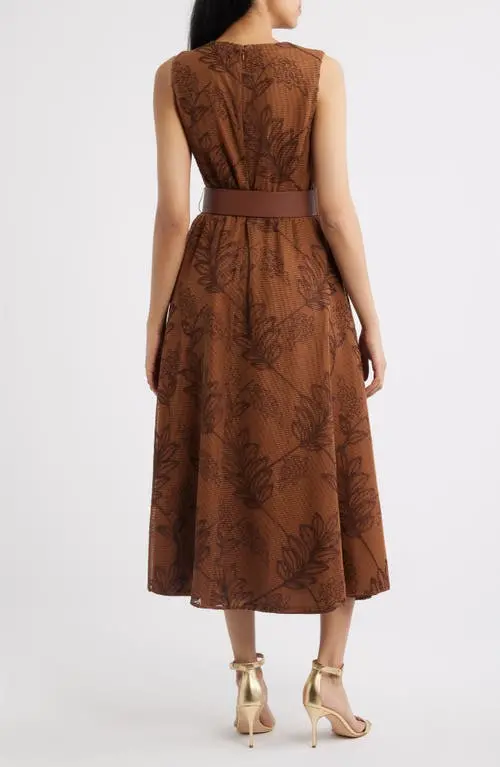 Anne Klein Embroidered Belted Fit & Flare Midi Dress
