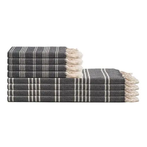 OLIVIERA HOME Essential Stripe Turkish Cotton Towel Bundle - Black