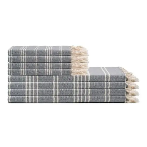OLIVIERA HOME Essential Stripe Turkish Cotton Towel Bundle - Gray