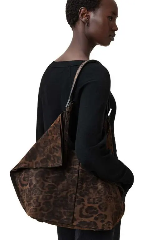 ALLSAINTS Ara Leopard Print Leather Tote