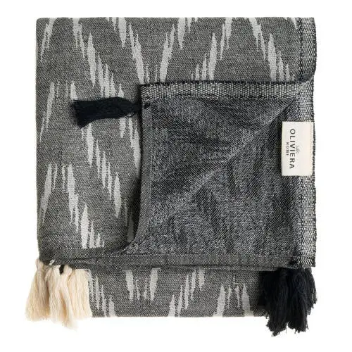 OLIVIERA HOME Chevron Loom Turkish Cotton Towel & Throw - Black