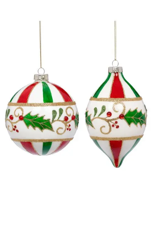 MARK ROBERTS Striped Holly Swirl Ornament - Red