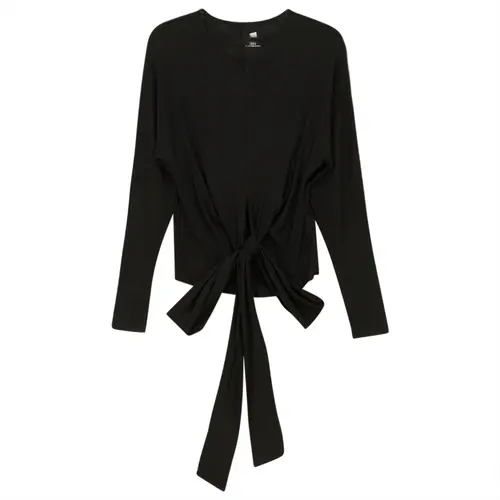 RIFF Ribbed Wrap Tie Long Sleeve Top - Black