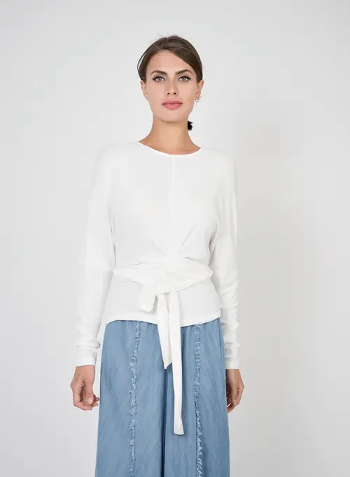 RIFF Ribbed Wrap Long Sleeve Stretch Top - Light Basil