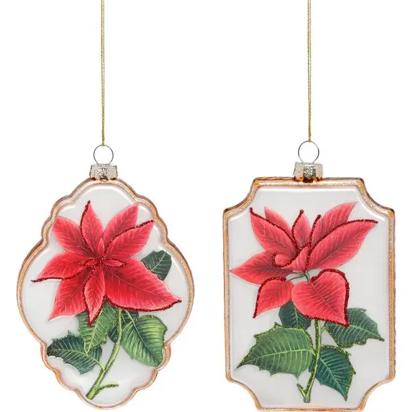 MARK ROBERTS Poinsettia Framed Ornament,set Of 12 - Red
