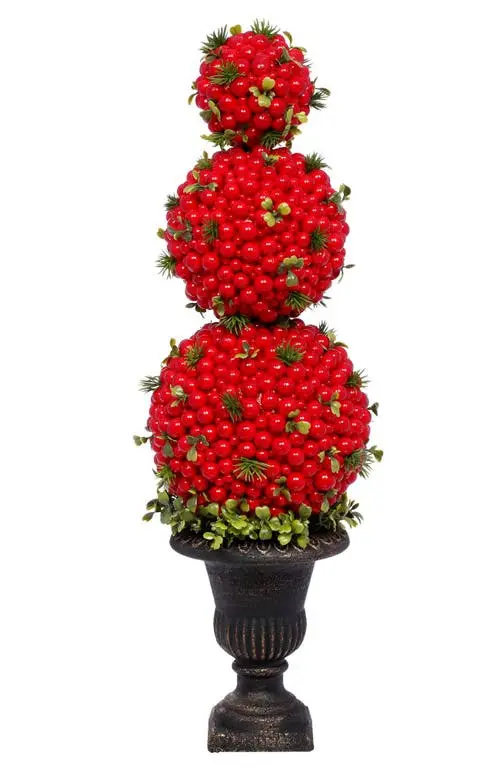 MARK ROBERTS Triple Ball Berry Topiary - Red