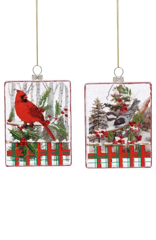 MARK ROBERTS Cardinal Plaid Rectangle Ornament - Red