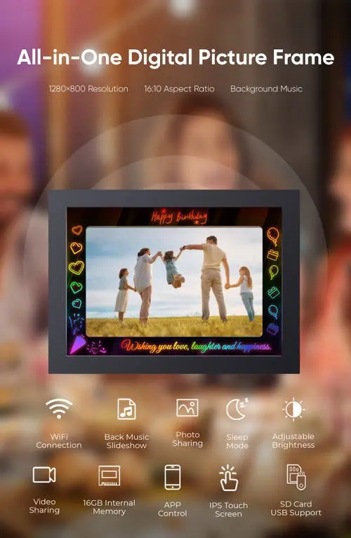 ECO4LIFE Wifi Rgb Lighting Digital Photo Frame 10.1