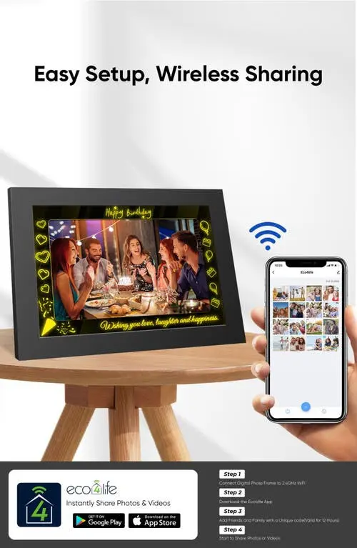 ECO4LIFE Wifi Rgb Lighting Digital Photo Frame 10.1