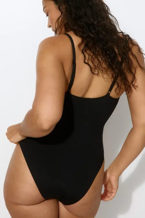 H&m One-piece Padded Cup High Leg Swimsuit With Cut-out Detail - Black