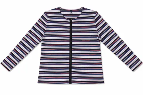 RIFF Zip Striped Long Sleeve Crewneck Top - White Denim