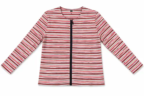 RIFF Zip Striped Long Sleeve Crewneck Top - White/coral