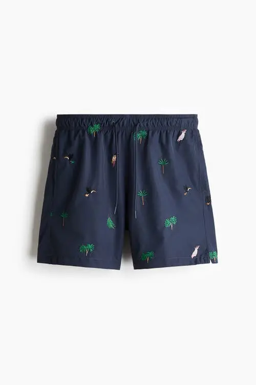 H&m Patterned Swim Shorts - Navy Blue/patterned