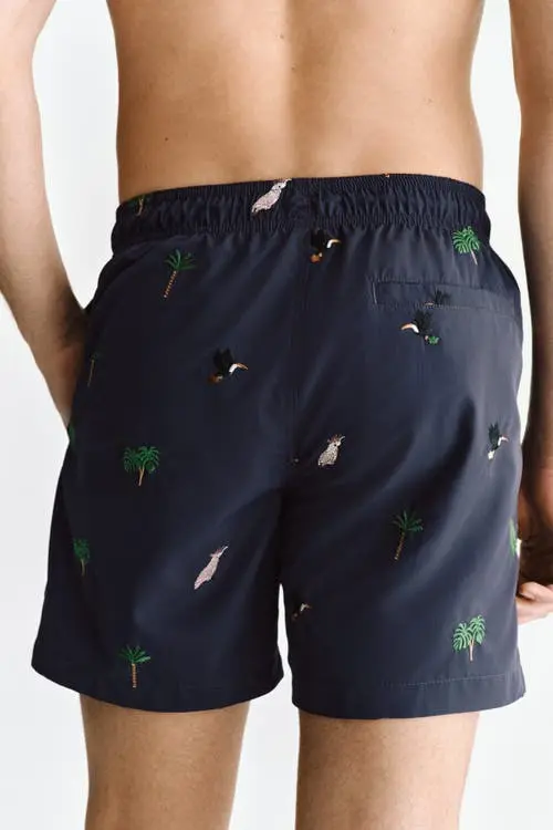 H&m Patterned Swim Shorts - Navy Blue/patterned