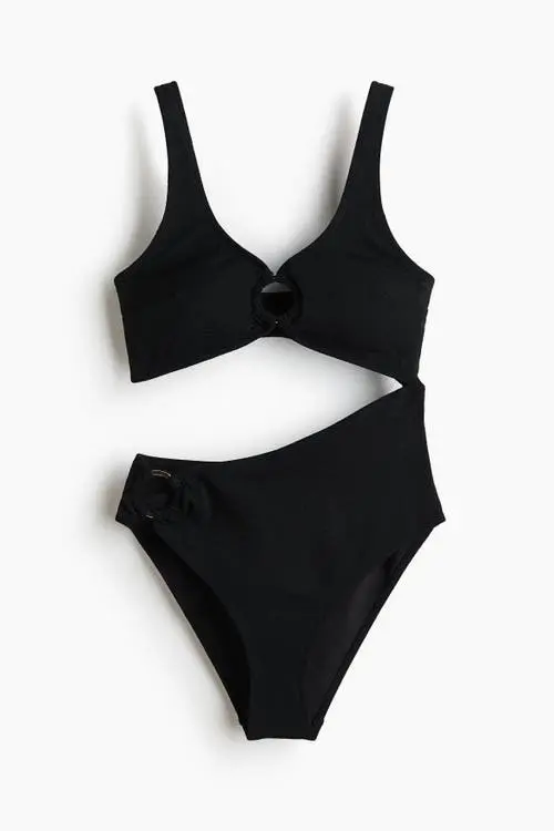 H&m Padded-cup High Leg Cut-out Swimsuit - Black