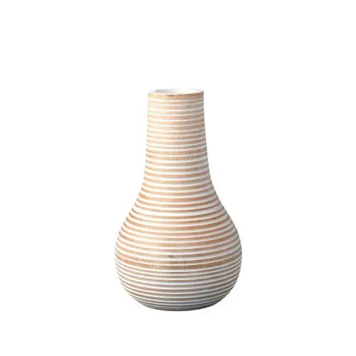 BE HOME Striped Kiln Wood Bulb Vase - White
