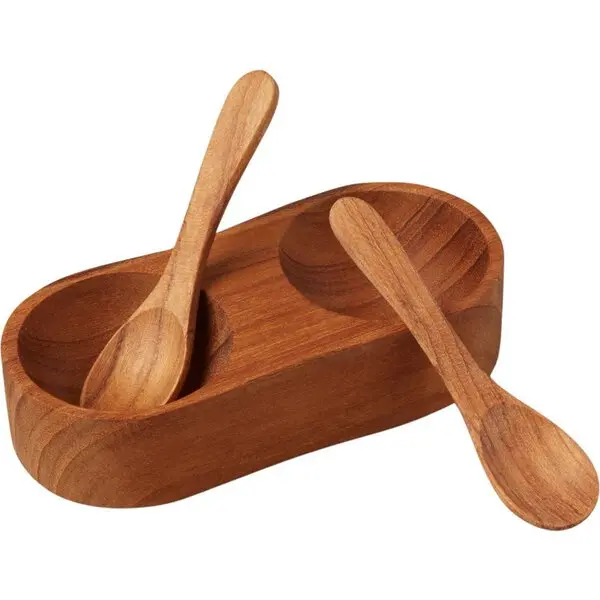 BE HOME Salt & Pepper Cellar With Spoons - Teak