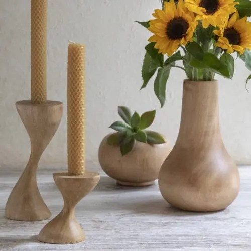 BE HOME Wood Bulb Vase