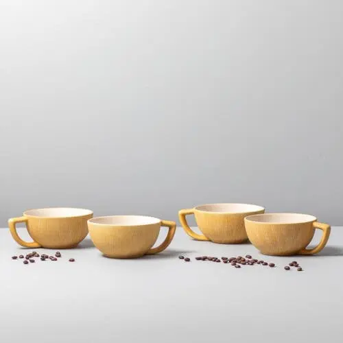 BE HOME Crosshatch Latte Mugs Set Of 4 - Marigold
