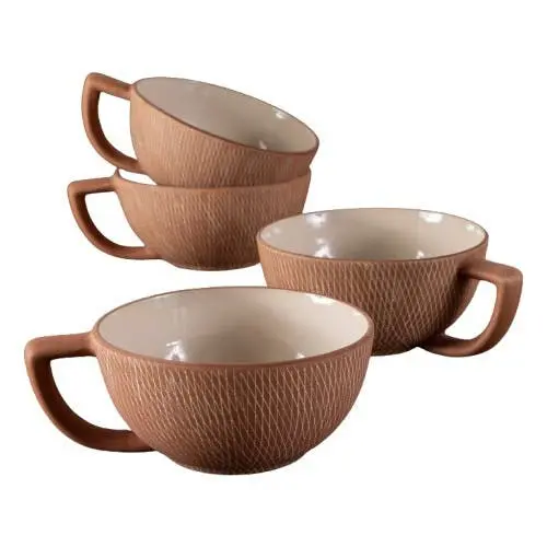 BE HOME Crosshatch Latte Mugsset Of 4 - Rust