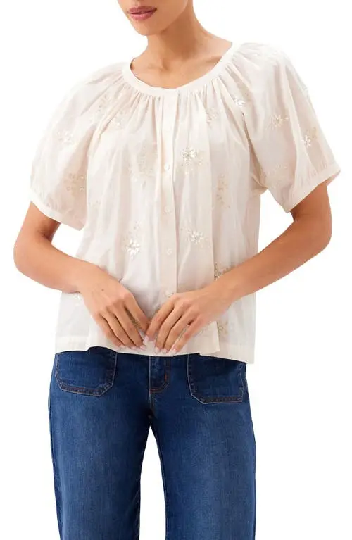 Karen Kane Floral Embroidered Peasant Top - Natural