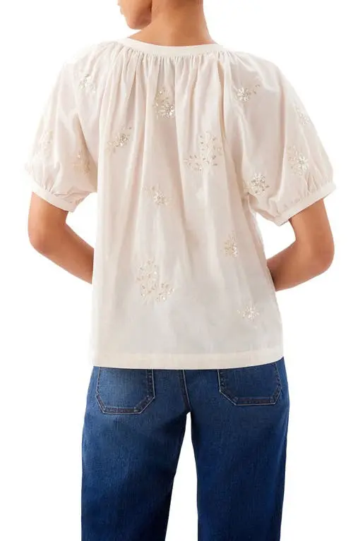 Karen Kane Floral Embroidered Peasant Top