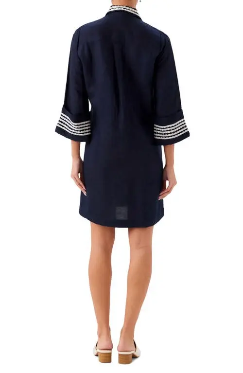 Karen Kane Embroidered Shift Dress With Spread Collar And Pockets