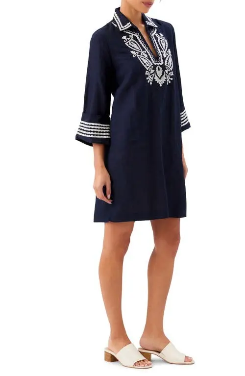 Karen Kane Embroidered Shift Dress With Spread Collar And Pockets