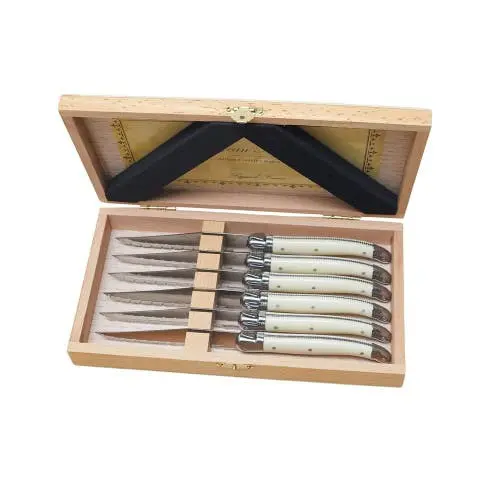 BE HOME Laguiole 6 Piece Steak Knife Set In Wood Presentation Box - Ivory