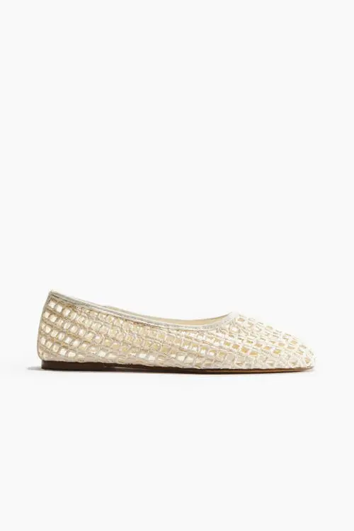 H&m Woven Square Toe Ballet Flats - Cream