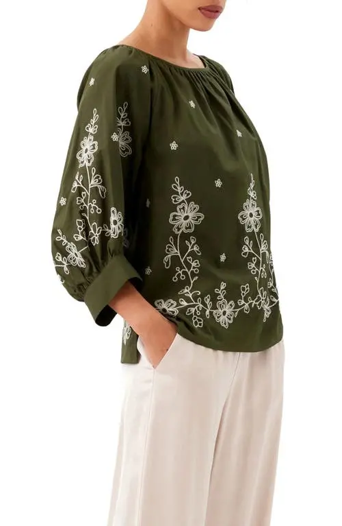 Karen Kane Embroidered Cotton Blouson Sleeve Top