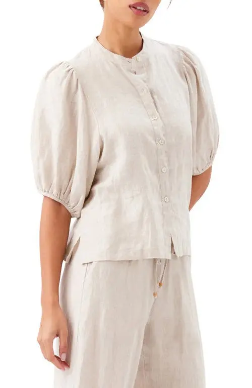 Karen Kane Puff Sleeve Linen Button-up Top
