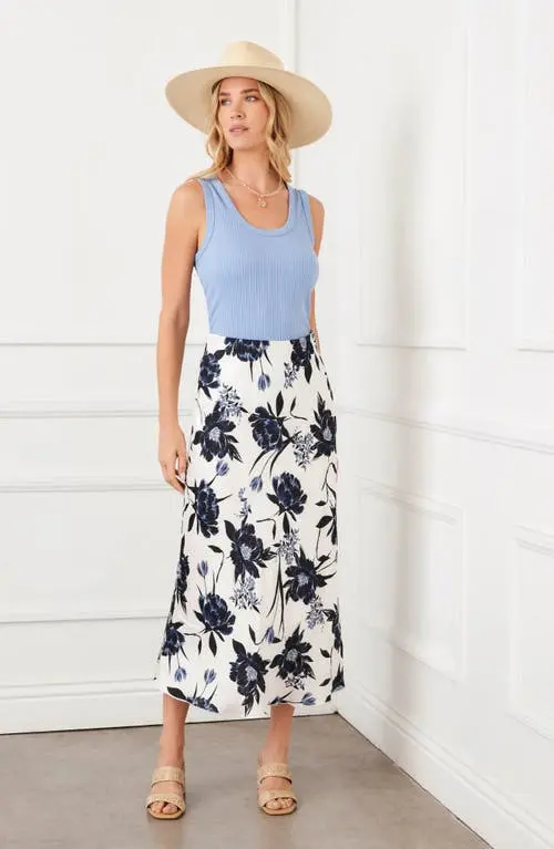 Karen Kane Floral Bias Cut Satin Midi Skirt