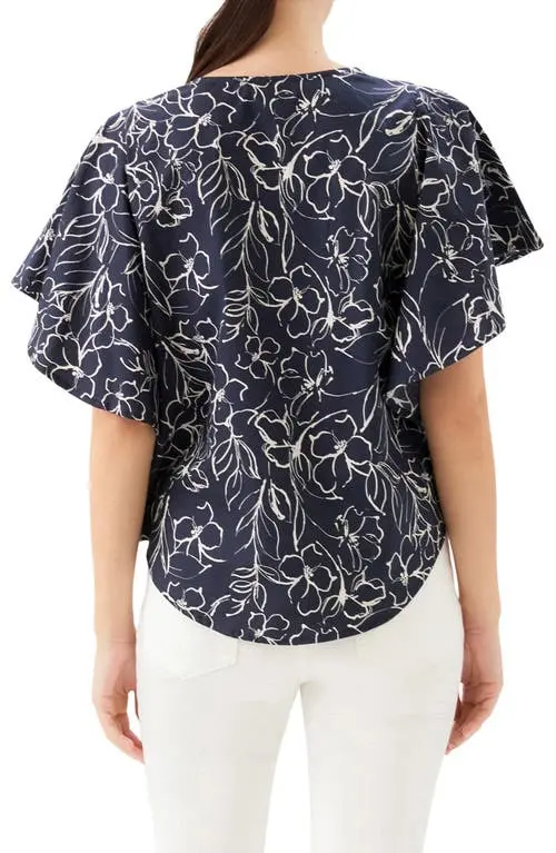 Karen Kane Flutter Sleeve V-neck Cotton Top