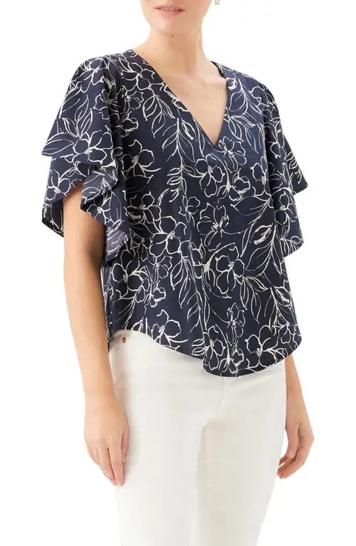 Karen Kane Flutter Sleeve V-neck Cotton Top