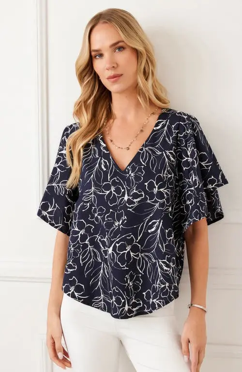 Karen Kane Flutter Sleeve V-neck Cotton Top