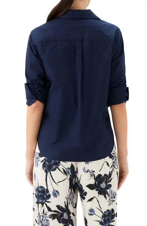 Karen Kane Ruched Sleeve Cotton Button-up Shirt