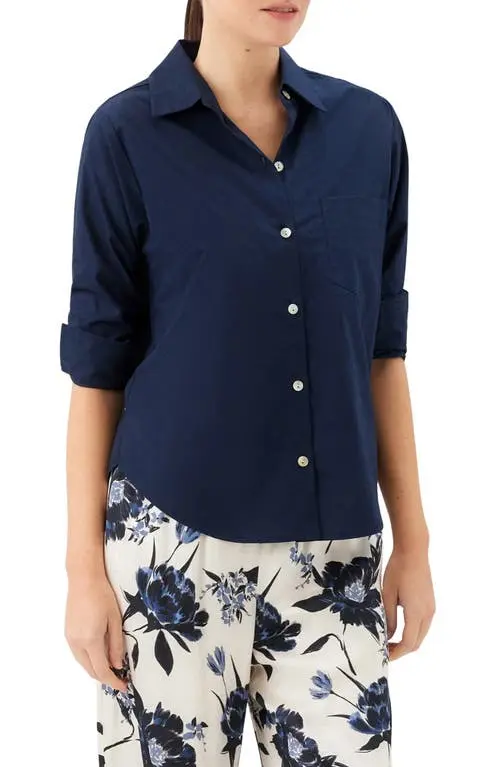 Karen Kane Ruched Sleeve Cotton Button-up Shirt