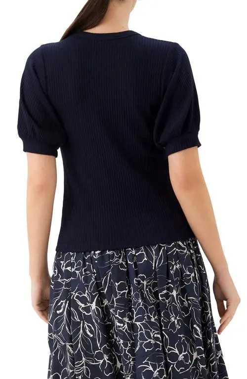Karen Kane Puff Sleeve Ribbed V-neck Top
