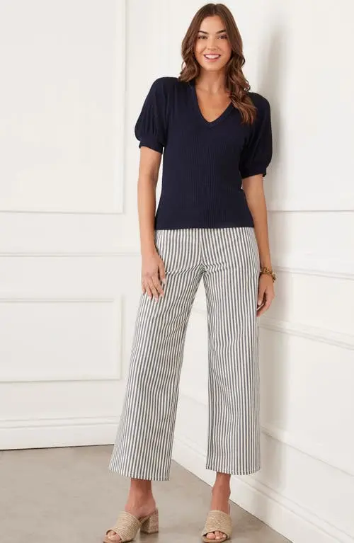Karen Kane Puff Sleeve Ribbed V-neck Top