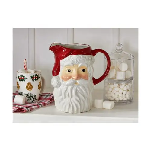 10003091 Vintage Santa Ceramic Beverage Pitcher Christmas Server